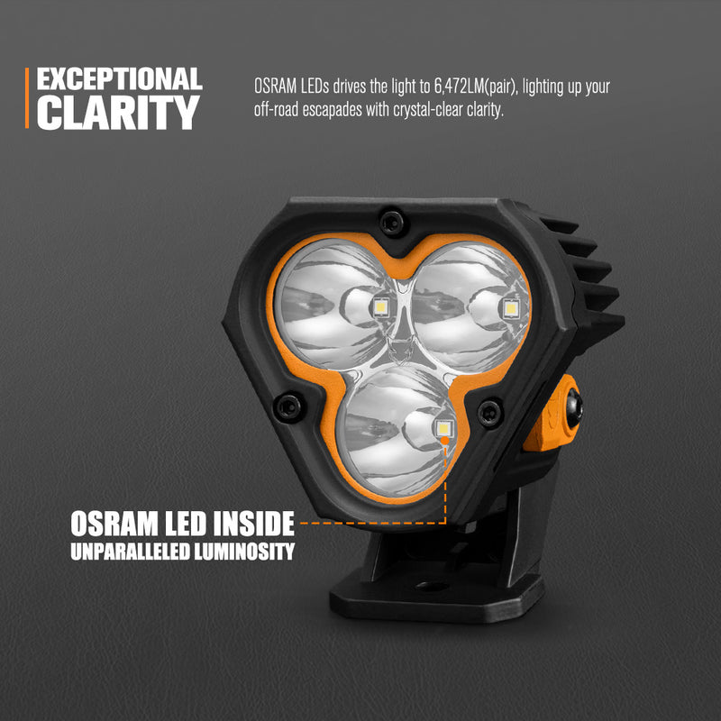 LIGHTFOX Cygnus-3 Pair 3inch Osram LED Pod Lights 1Lux@458m IP68 6,472